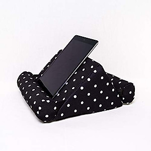 ComfView The Tablet Pillow - Soft Bed Stand Compatible with iPads, Tablets, Books, Smartphone, Magazines - Lap Wedge Mount for Reading, Gadgets, Watching Movies - 11x12x6-Inch (Black White Polka Dot)