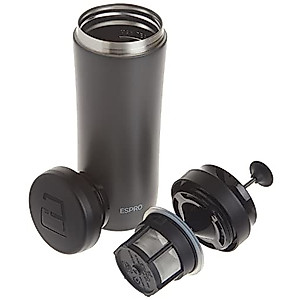 ESPRO P1 French Press Coffee Maker for Travel - Double Walled Stainless Steel Vacuum Insulated Coffee Maker and Tea Maker, Portable and Durable Coffee Press for Travel, 12 Ounce, Gun Metal Gray