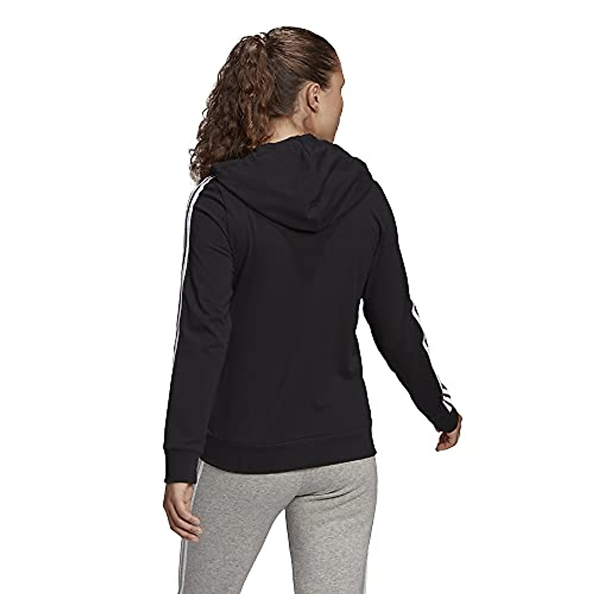 adidas Women's Essentials Single Jersey 3-Stripes Full-Zip Hoodie, Black/White, Medium