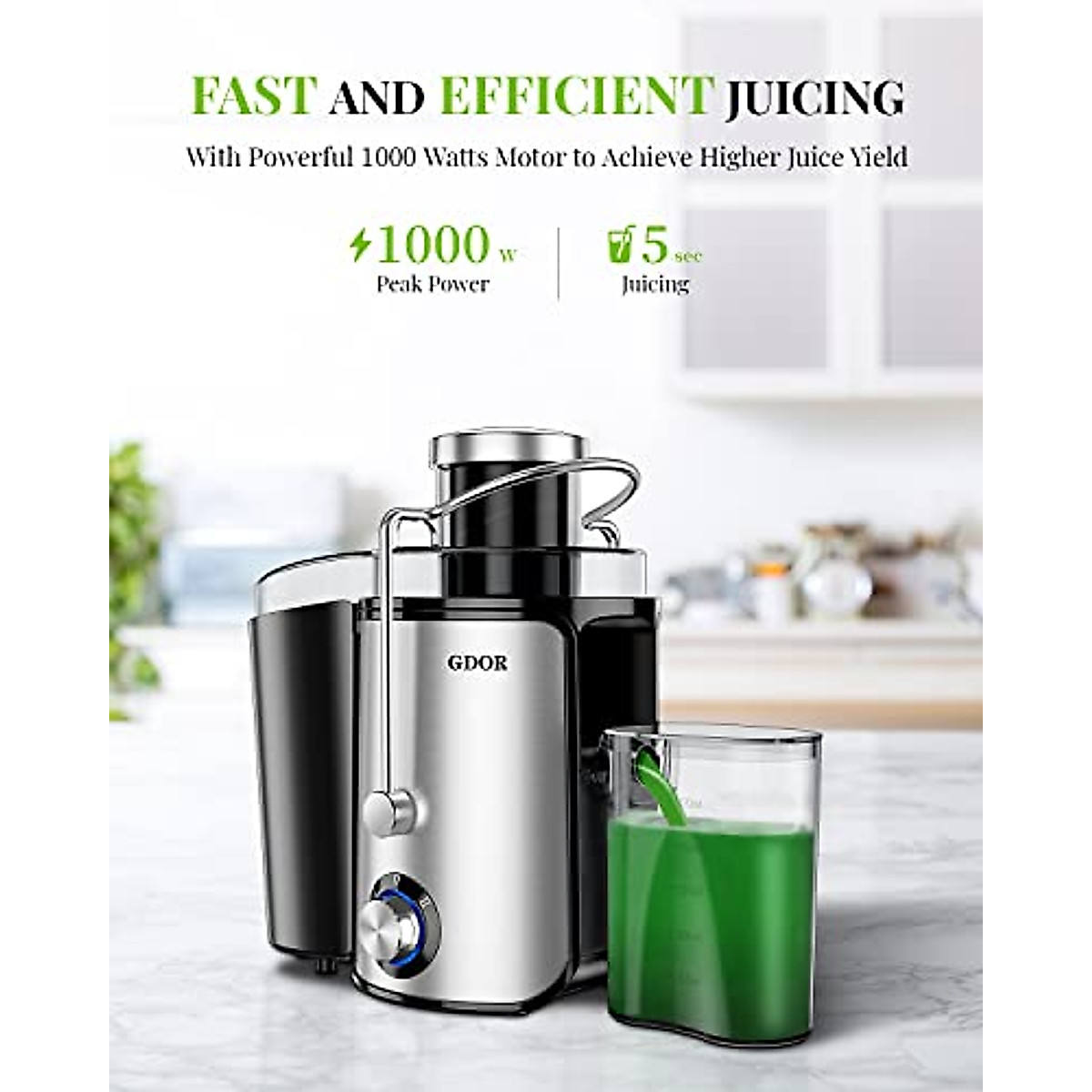 Juicer Machines with 1000W Motor, GDOR Extra Wide 3” Feed Chute Juicer, Juice Extractor for Whole Fruits and Vegetables, Easy to Clean Juice Maker, Centrifugal Juicer, BPA-Free, Anti-Drip, Silver