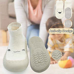Dexspoeny Baby Sock Shoes 12-18 Months, 2 Pairs Shoes-Baby Girl Shoes Infant Shoes Non Slip Slippers With Grippy Socks for Toddlers Infants Boys Girls Footwear