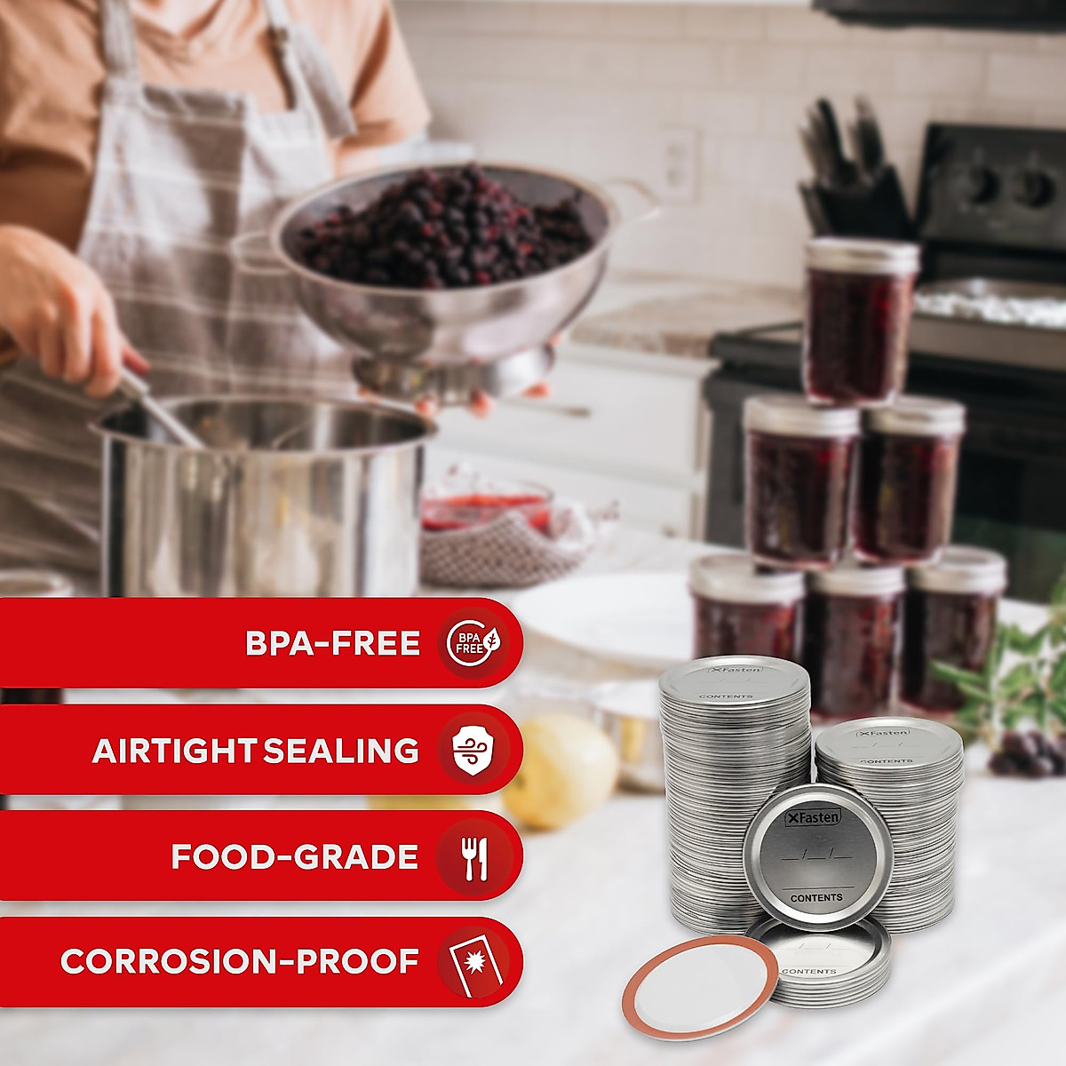 XFasten Bulk Canning Lids Regular Mouth 128-Pack Regular Mouth Mason Jar Lids Regular Mouth Fits Ball, Kerr Canning Supplies Lids Airtight Canning Jar Lids Regular Mouth Canning Lids 70mm Mason Lids