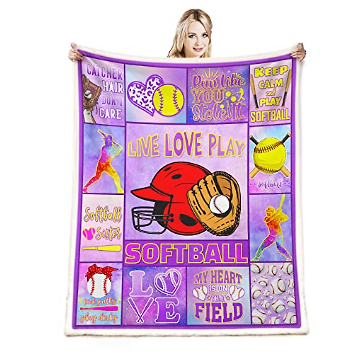 Softball Gifts for Girls, Softball Blanket 60"X50", Softball Blankets Gift for Girls, Softball Player Sport Lover Throw Blanket for Women, Soft Lightweight Softball Throw Blanket for Couch Bed