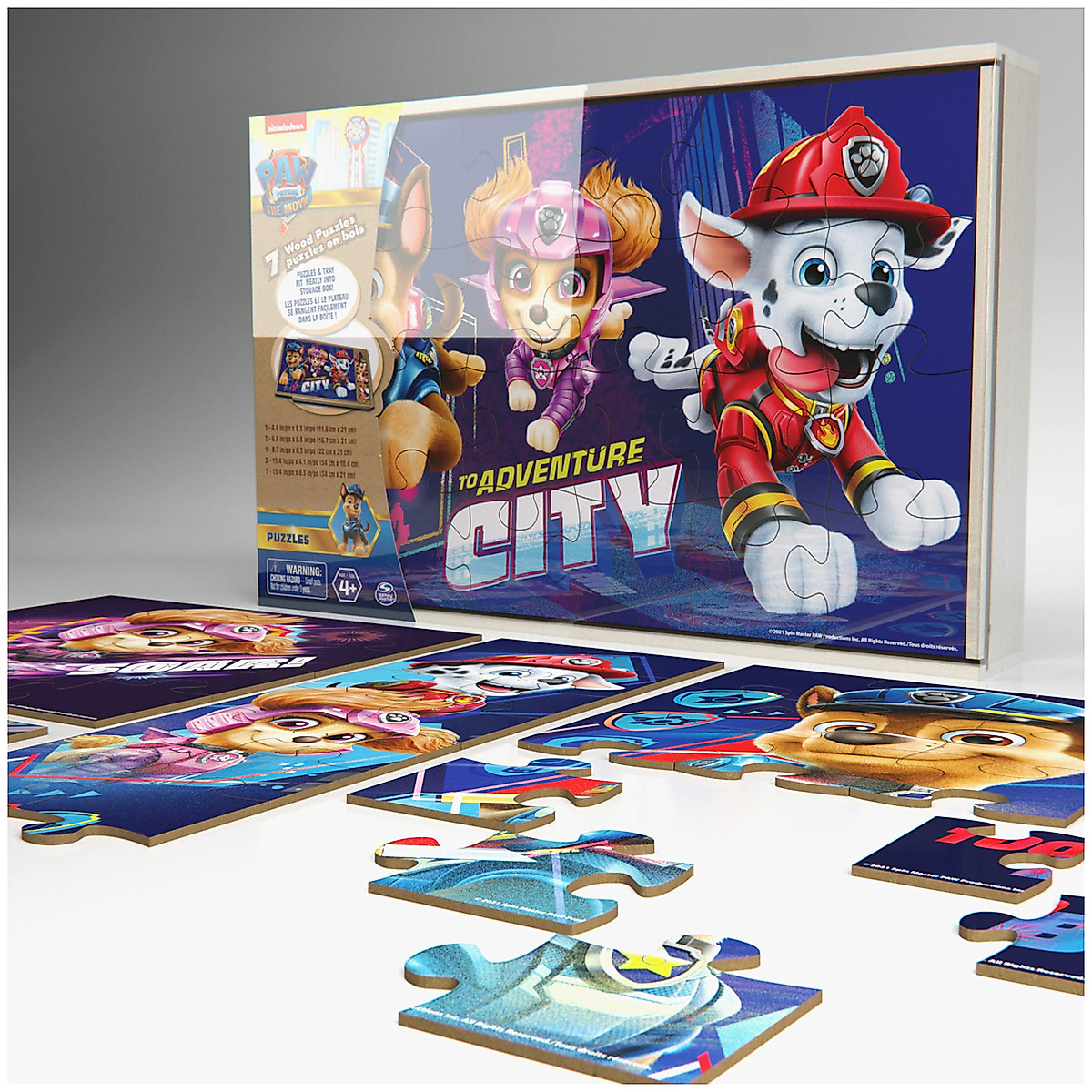 PAW Patrol: The Movie, 7 Wood Puzzles Jigsaw Bundle 12pc 16pc 24pc Chase Skye Marshall Rubble Show with Tray, for Kids Ages 4 and up