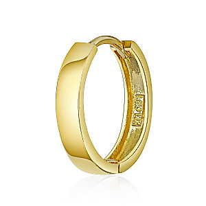 14k REAL Yellow Gold 3mm Thickness Hoop Huggie Earrings (14 x 14 mm)