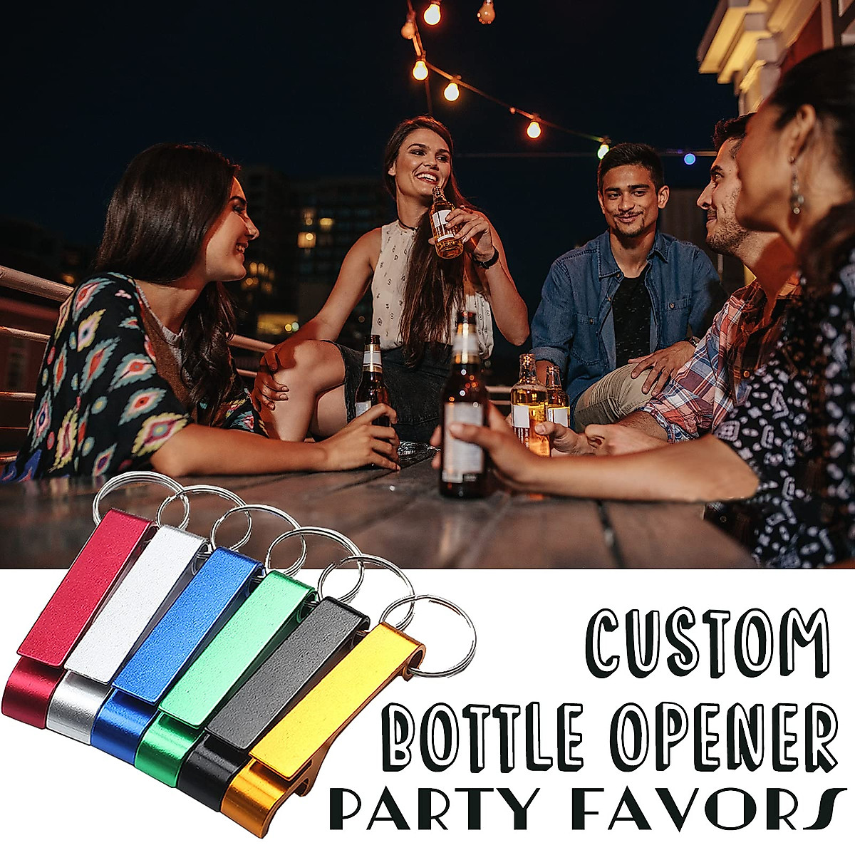 50 Pcs Personalized Bottle Opener Keychain Bulk,Engraved Text,Logo,Metal Custom Can Bottle Cap Opener,Customized Gift for Fathers Day,Wedding Favors,Groomsmen,Party,Anniversary,Black