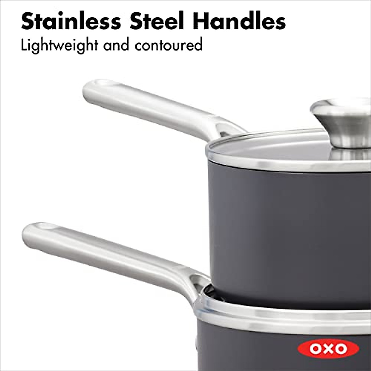 OXO Professional Hard Anodized PFAS-Free Nonstick, 1.7QT and 2.3QT Saucepan Pot Set with Lids, Induction, Diamond reinforced Coating, Dishwasher Safe, Oven Safe, Black