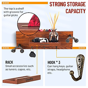 CAHAYA Guitar Wall Mount Hanger with Shelf and Pick Holder Rotatable Rubber Hooks Take 2 Guitars for Acoustic Electric Bass Violin Banjo Mandolin Ukulele CY0298