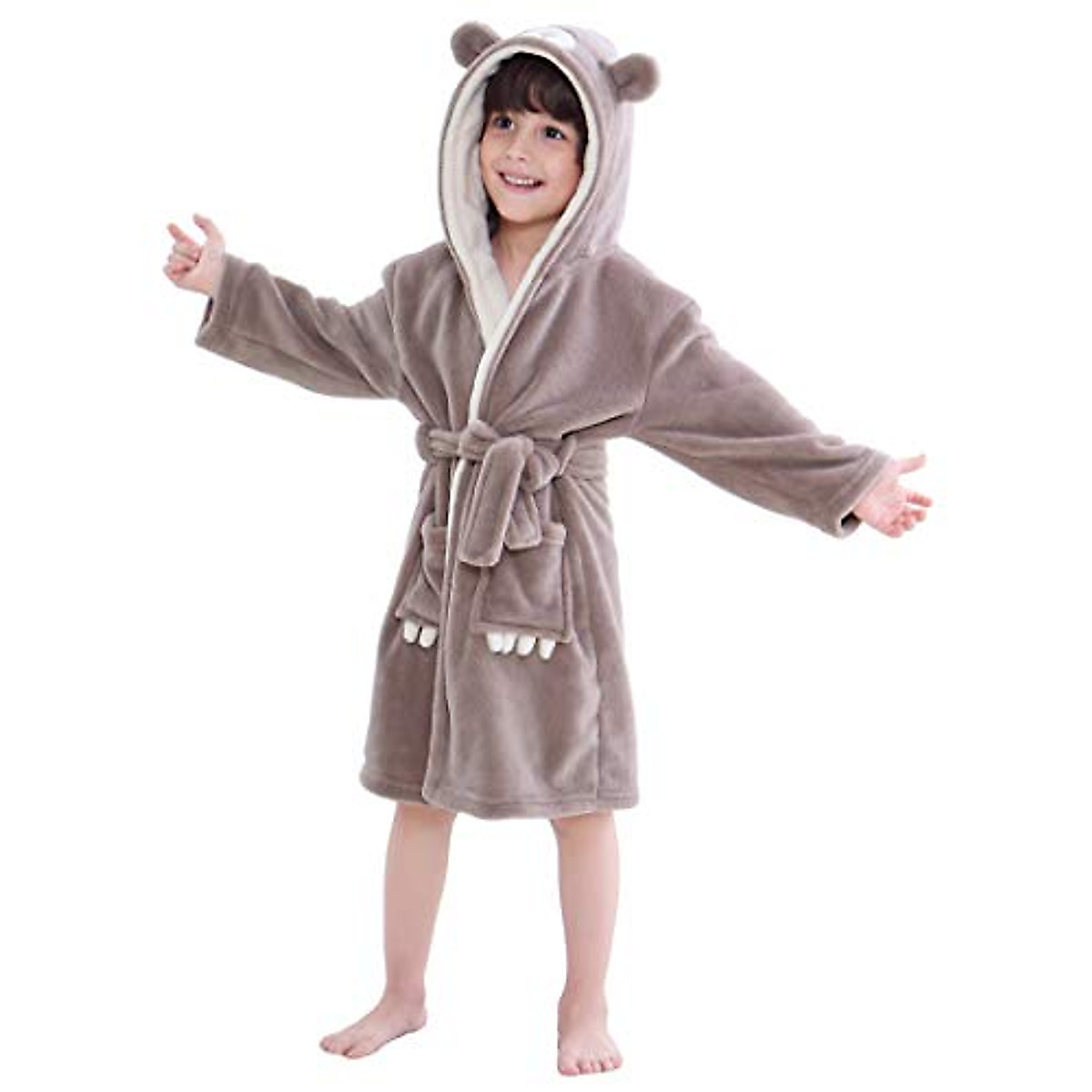 Baby Unisex Plush Animal Hooded Robe for Toddler Multicolored Sleepwear,Bear 3T