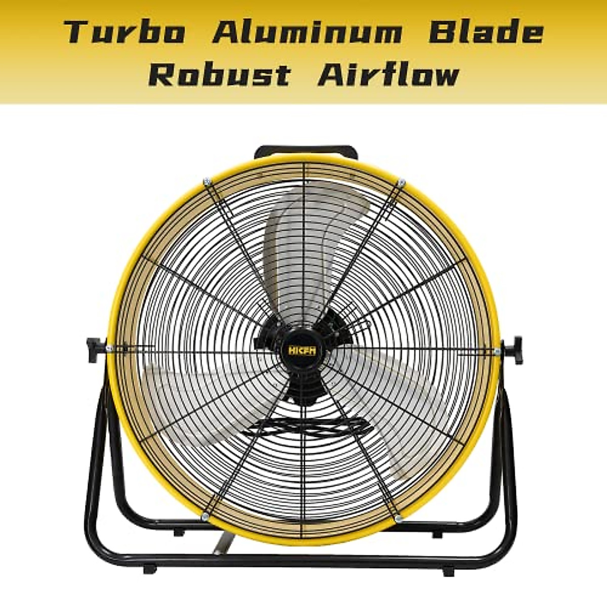 HiCFM 8200 CFM 24 inch Portable High Velocity Drum Fan With Powerful 1/3 HP Motor, Turbo Blade, 3 Speed Low Noise Design and 9ft Power Cord for Air Circulation, Convenience - UL Listed
