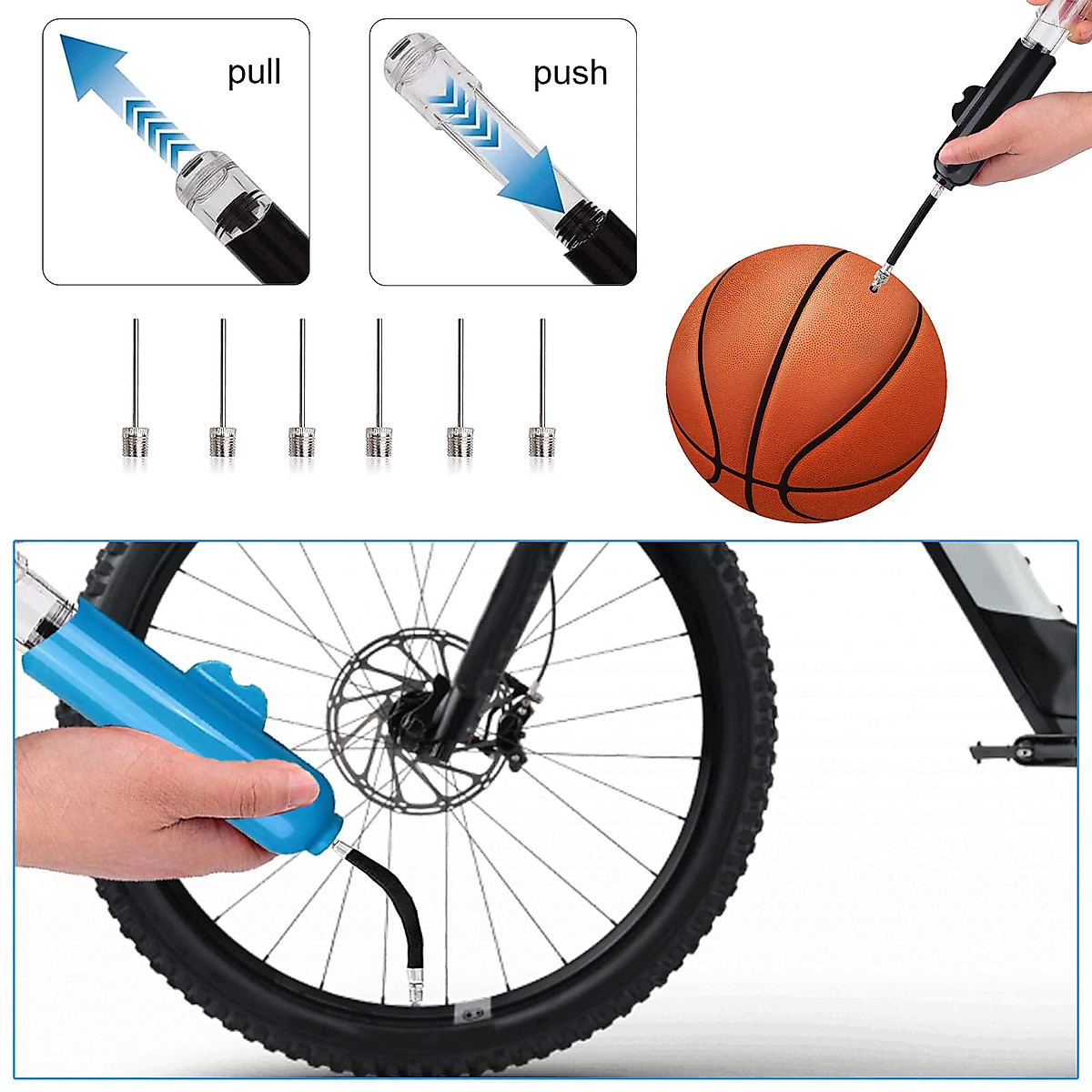 2PCS Ball Pumps with 5pcs Needles, Haploon Air Pump for Balls Portable Two-Way Quicker-Fill Hand Air Pump for Inflatables Soccer Basketball Volleyball Football Yoga Sport Balls Pool Floats Bike Tire