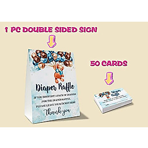 Yuansail Diaper Raffle Tickets for Shower, Bear Balloons Themed Cards,Party Favors for Showers Game Cards, 1 Sign & 50 Cards Per Pack – (bb009-niaobu)