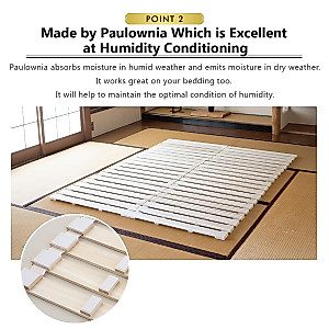 EMOOR Wood Roll-Type Slatted Bed Full (55.2x78.7in) for Japanese Floor Futon Mattress, Franco-ROLL, Unpainted Paulownia, Floor Sleep Bedding Guest Minimalist Tatami Mat Natural