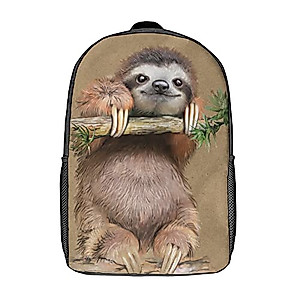 ONE TO PROMISE Sloth Backpacks Cartoon Lovely Sloth Hanging on Branch on Brown Shoulder Student Bookbag Laptop Backpack Travel Hiking Camping Daypack for Teens Women Men with Side Pockets