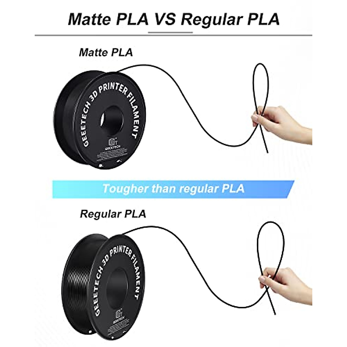 Geeetech Matte PLA Filament 1.75mm,3D Printer Consumables,Printing Materials Dimensional Accuracy +/- 0.03 mm,1kg Spool (2.2lbs),Fit Most FDM Printer,Matte Black