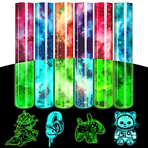 Tintnut Glow in Dark HTV Heat Transfer Vinyl - 12x10 inch 6 Sheets Luminous Color Changing Iron on Vinyl Galaxy HTV Vinyl for T-Shirts DIY Compatible with Cricut or Silhouette Cameo