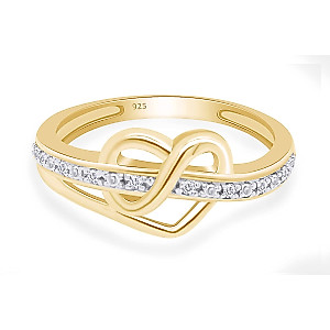 AFFY 1/20 cttw Round Cut Natural diamond 14k Yellow Gold Plated Sterling Silver Diamond Heart Infinity Ring, G-H Color, I1-I2 Clarity Ring Size-6
