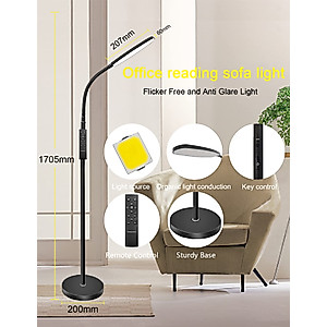 Hyskostar LED Floor Lamp, Bright Floor Lamps for Living Room with 1H Timer, 2700K-6500K Brightness Adjustable Gooseneck Standing Lamp with Remote & Touch Control Reading Floor Lamps for Bedroom