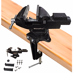 HimaPro Dual Purpose Bench Vise | Table Vise Clamp-On with Quick Adjustment Universal Rotate 360° - 3.3Inch Metallic Black - Portable Vise for Woodworking, Metal Stamping, and DIY Jobs