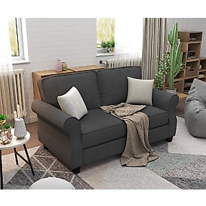 Sunrise Coast Loveseat Sofa 56'' Small Couches for Living Room Upholstered 2 Seater Sofas with Round Armrest Cushion with Zipper, Grey