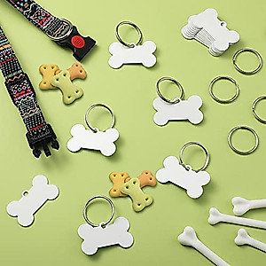 Hotop 16 Pieces Sublimation Blank Dog Tag Aluminum Dog Tag Bone Shaped Sublimation Blank Dog Tag Double Sided Dog Tag with Key Ring for Dogs and Cats Pet ID Tag