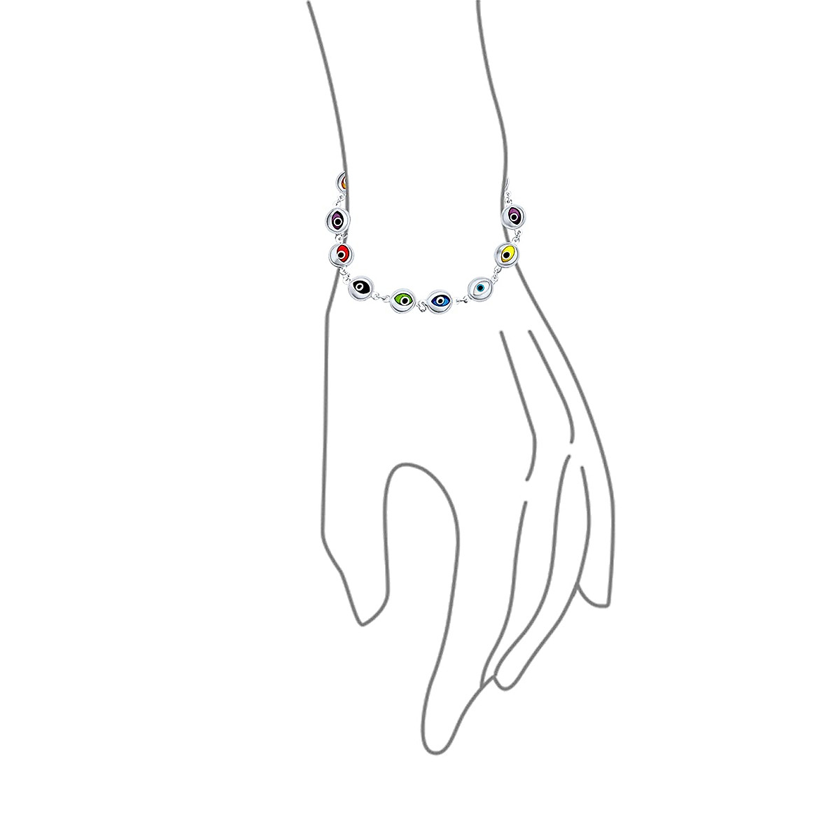 Bling Jewelry Turkish Colorful Multicolor Spiritual Protection Amulet Strand Link Multi Charm Evil Eye Bracelet For Women Teens .925 Sterling Silver 7.5 Inch Made In Turkey