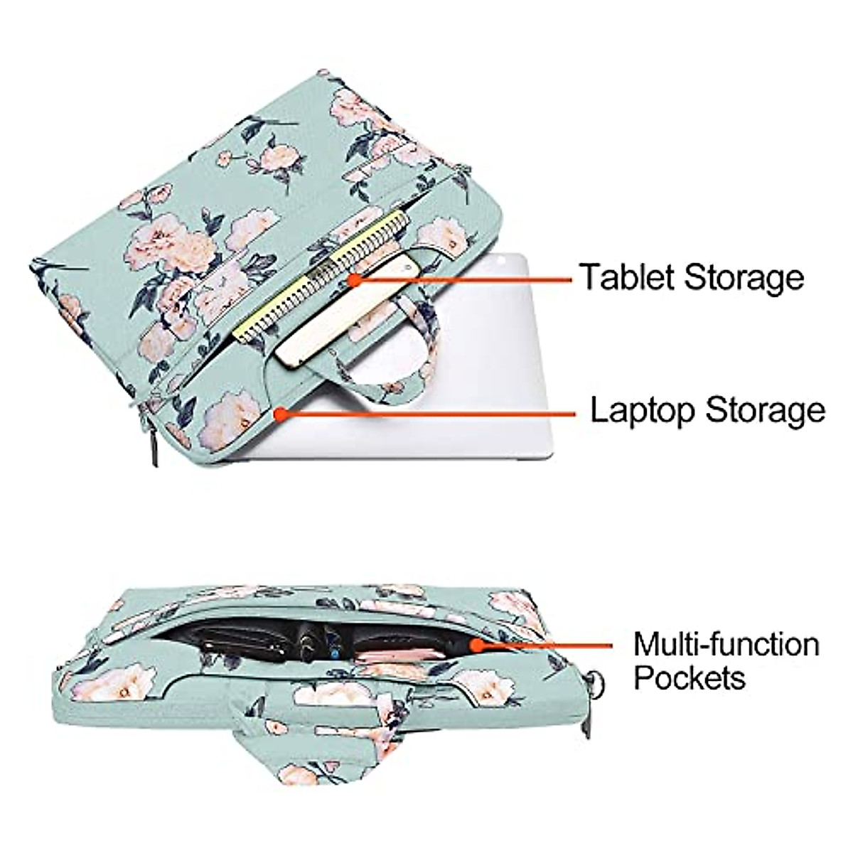 MOSISO Laptop Shoulder Bag Compatible with MacBook Air 15 inch M3 M2/Pro 16 M4 M3 M2 M1 2025-2019,15-15.6 inch Notebook, Camellia Carrying Sleeve with Belt, Green