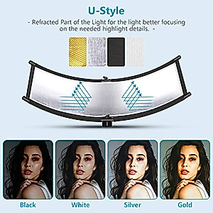 Neewer Clamshell Light Reflector Diffuser with Carrying Bag, 39”×18”/100x45cm Photography Curved Lighting Reflector for Photo Studio Photography, Black/White/Gold/Silver Colors (Stand Not Included)