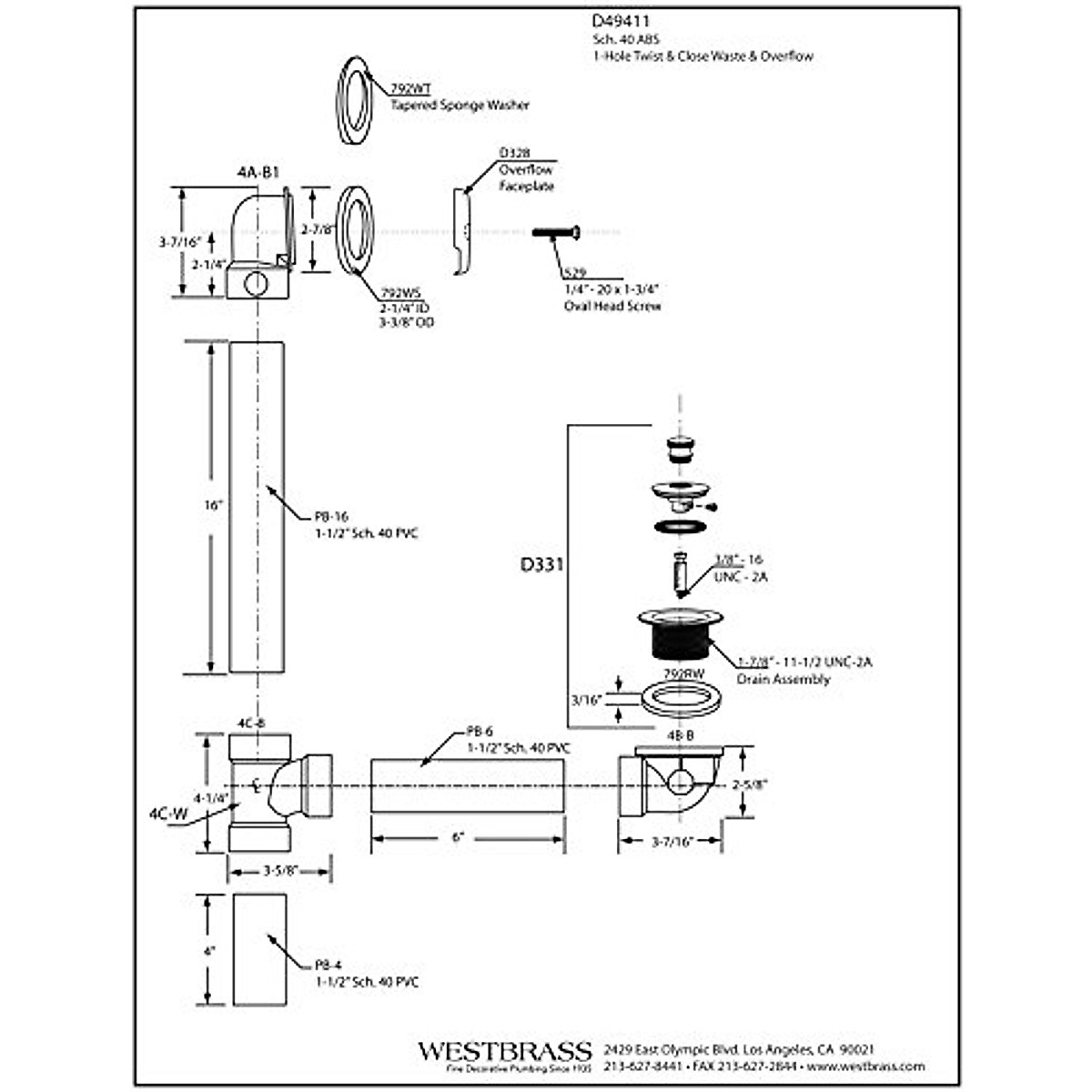Westbrass Twist & Close Sch. 40 ABS Bath Waste with One-Hole Elbow, Satin Nickel, D49411-07