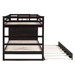 Harper & Bright Designs Full Over Full Bunk Bed with Storage, Wooden Bunk Bed with Trundle and Staircase - Espresso