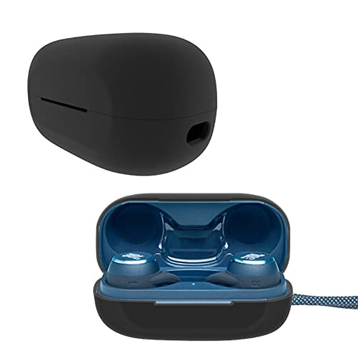 2 Pack DAYJOY Soft Silicone Protective Case Cover Compatible with JBL Reflect Mini NC Earphone, Protective Skin Sleeve(Black+Blue)