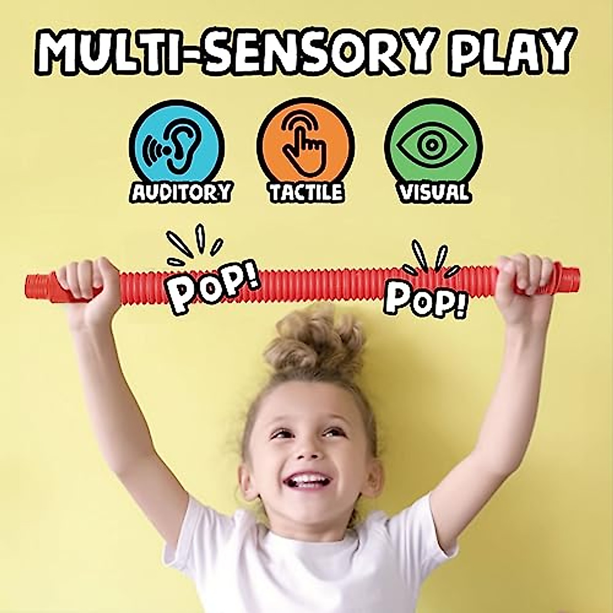 BUNMO Pop Tubes Large 4pk | Hours of Fun for Kids | Imaginative Play & Stimulating Creative Learning | Toddler Sensory Toys | Tons of Ways to Play | Connect, Stretch, Twist & Pop
