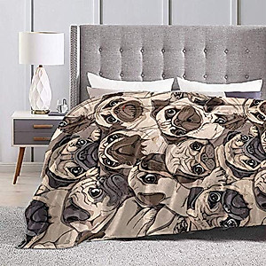 Puppies Pug Dog Soft Throw Blanket All Season Microplush Warm Blankets Lightweight Tufted Fuzzy Flannel Fleece Throws Blanket for Bed Sofa Couch 60"x50"