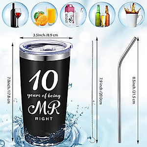 Cunhill 2 Pcs Wedding Anniversary Coffee Mug Being Mr/Mrs Always Right Present Set Anniversary Presents for Couple 20 oz Mug Tumbler with Lids for Grandparents Parents (10th Tumbler)