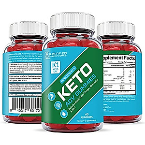 Justified Laboratories (5 Pack) K1 Keto Life ACV Gummies 1000MG with Pomegranate Juice Beet Root B12 300 Gummys