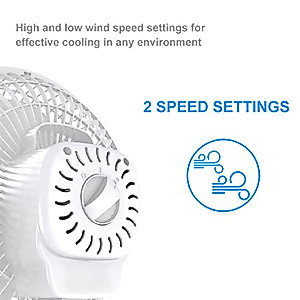6 inch 2 speed-Adjustable Tilt, 2 in 1 clip and table fan Personal Clip On Fan plug in clip fan For The Home, Office, Dorm White color Fan