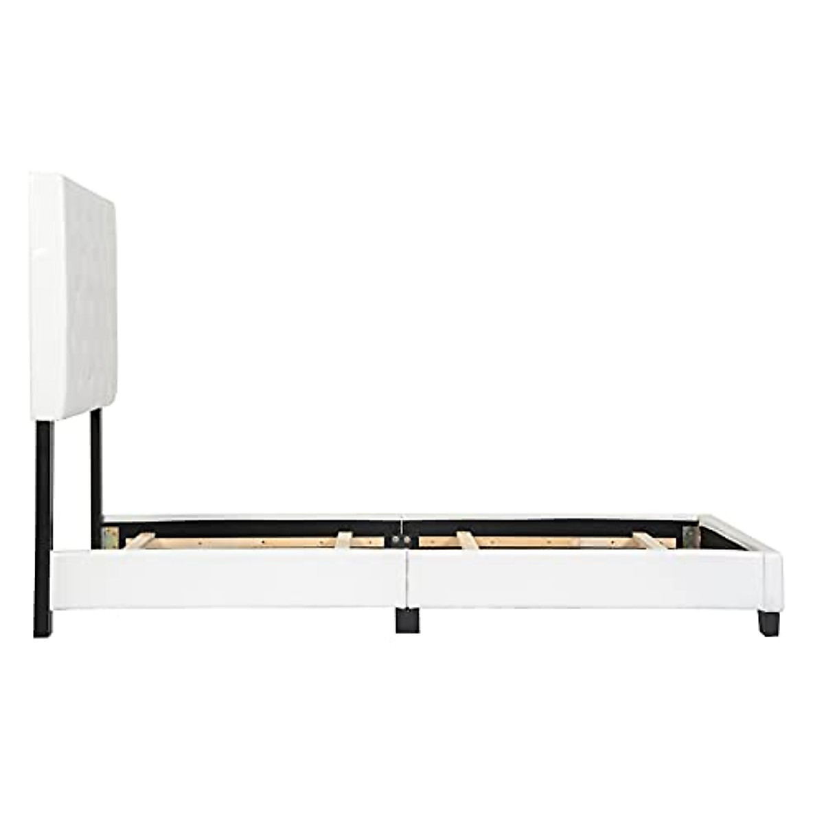 Happy Homes Lexi Upholstered Bed Frame with Headboard /Diamond Button Tufted /Faux Leather /Wood Slats Included /Easy Assembly/Box Spring Platform Needed /Works with Memory Foam Mattress Twin White