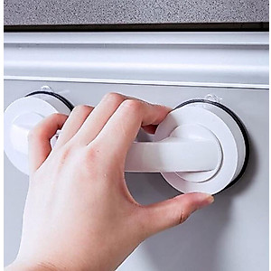 WANLIAN-Powerful Suction Cup Glass Mirror Door Handle, Refrigerator Drawer Bathroom Suction Cup Wall handrail, Bathtub Shower Handle Kitchen Drawer Cabinet Handle Suction Cup (White Large)