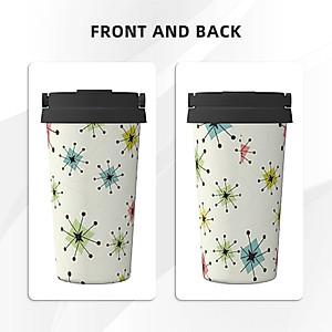 BKDODKS Atomic Stars Retro Pattern Print Insulated Coffee Mug Stainless Steel Travel Cup Work Home Hot Cold Water Bottle
