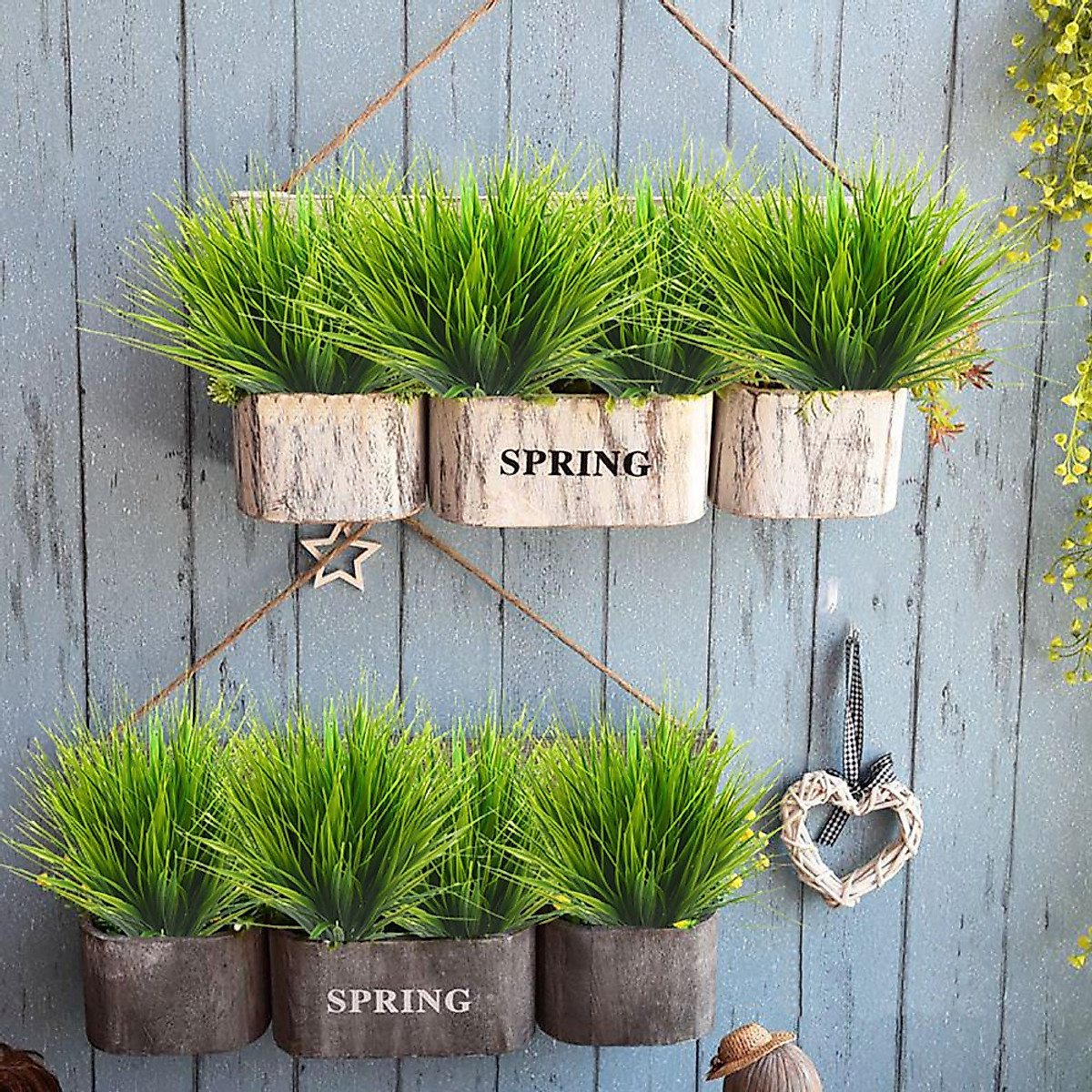 Bird Fiy Artificial Greenery Plastic Wheat Grass Fake Leaves Shrubs Greenery Bushes Indoor Outside Home Garden Office Verandah Wedding Decor / 4Pcs