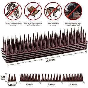 Defender Spikes, Upgraded Bird and Cat Spikes for Pigeon, Cat and Small Animals - Protect Your Sofa, Garden, Outdoor Walls, Anti Theft Climb, Plastic Security Fence Spikes - 8pack [12FT]