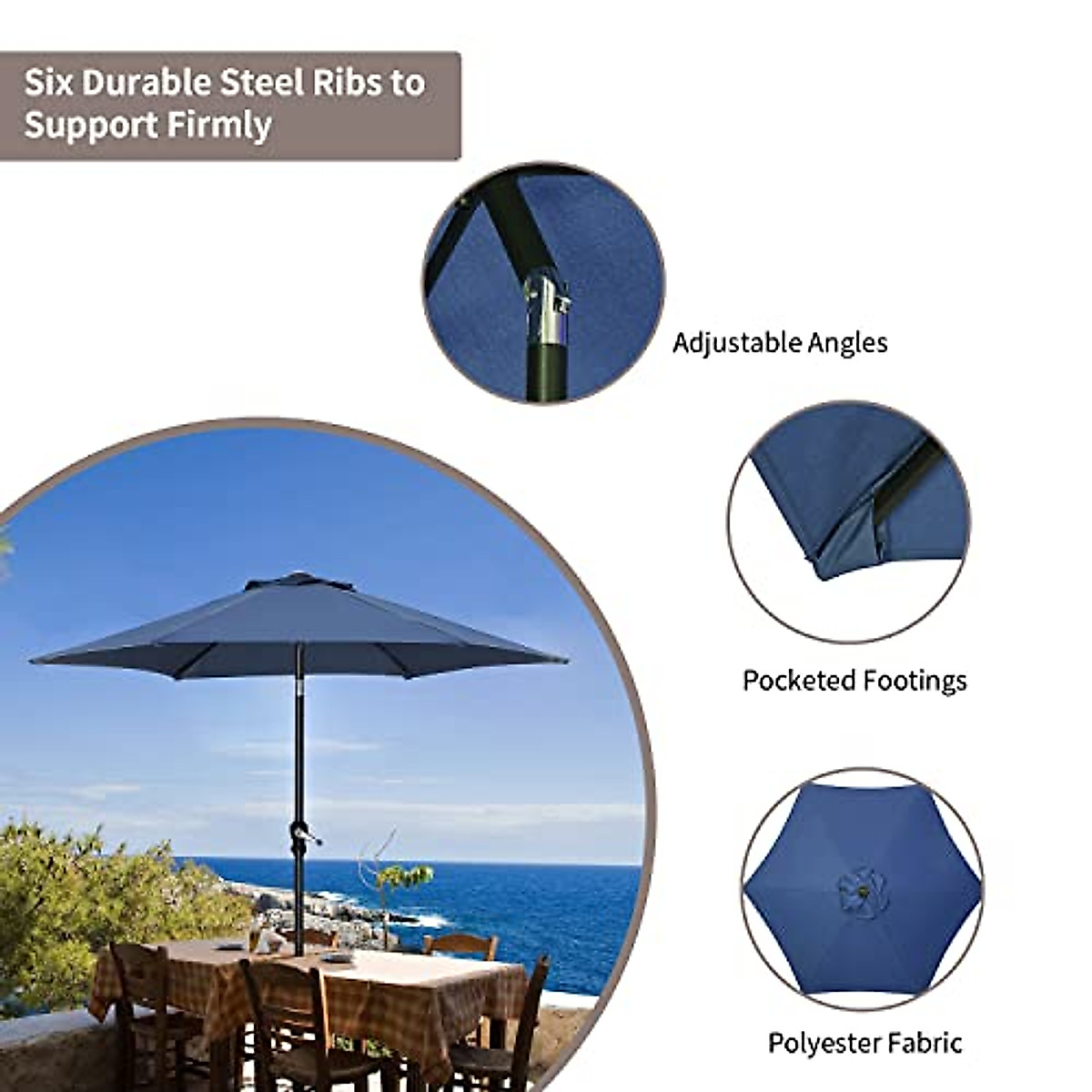 7.5FT Patio Umbrella Outdoor for Garden Umbrella with Push Button Tilt (Navy Blue)