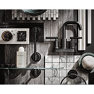 Moen Gibson Matte Black Two-Handle Centerset High Arc Modern Bathroom Faucet with Drain Assembly, Contemporary Black Sink Faucet for 3-Hole Countertops, 6150BL