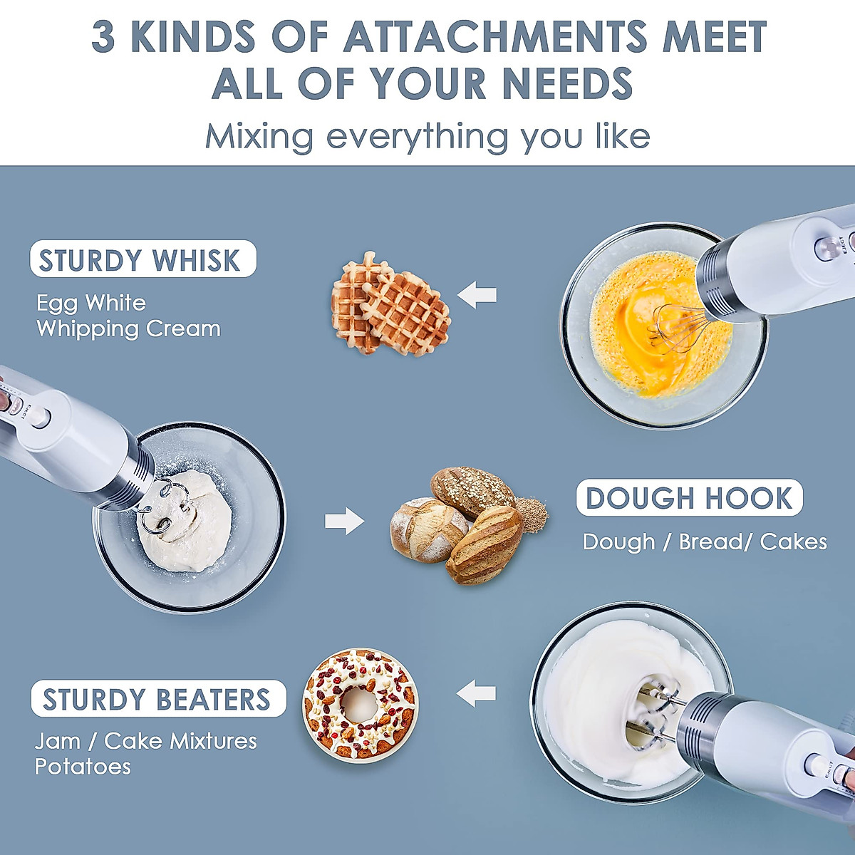 REDMOND Electric Hand Mixer, 5-Speed Hand Mixer with Measuring Storage Case, Kitchen Handheld Mixer Includes Dough Hooks, Whisk and Beaters for Cream, Cake, Cookies, Eggs 250W Hand Mixer with Measuring Box, HM018 Yellow