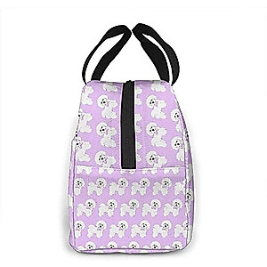 Insulated Lunch Bags Bichon Frise Dog Lilac Bows Water-Resistant Thermal Lunch Box For Work CampingTravel Picnic
