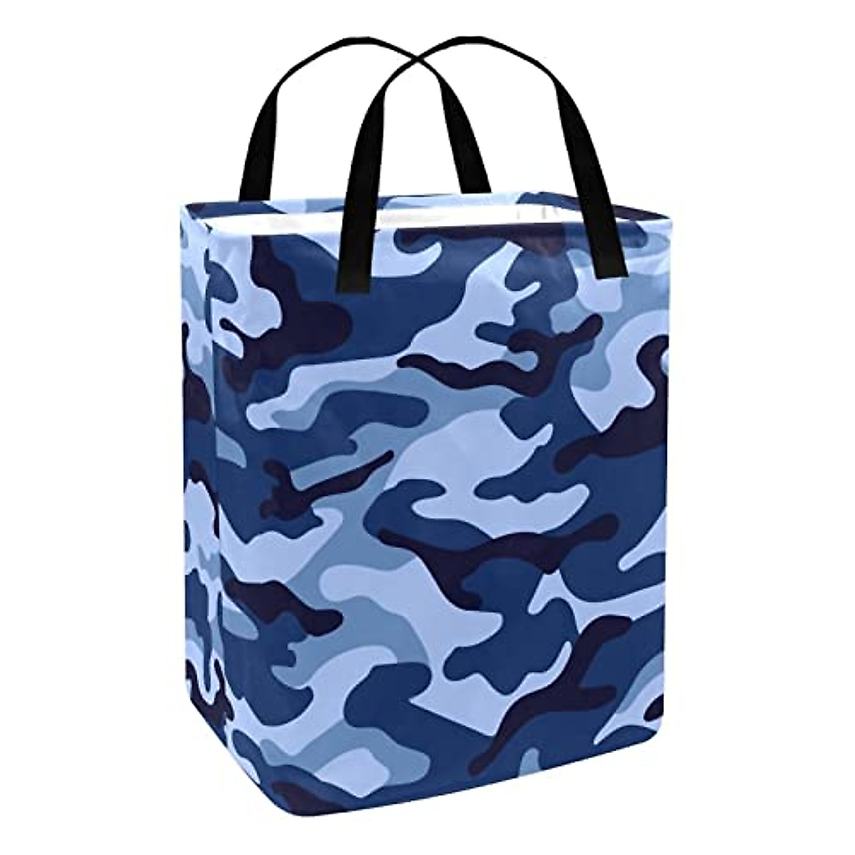 Camouflage Blue Print Collapsible Laundry Hamper, 60L Waterproof Laundry Baskets Washing Bin Clothes Toys Storage for Dorm Bathroom Bedroom
