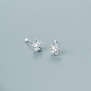 Flower Nose Rings Studs 22 Gauge Body Piercing Jewelry for Women S925 Sterling Silver Tiny Plumeria Cute Ball Bead Labret Screw Nose Stud Post Pin Hypoallgenic Dainty Body Jewelry