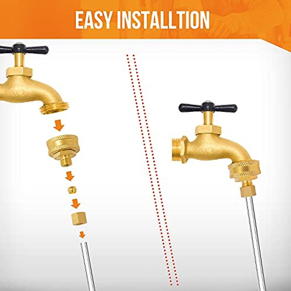 SUNGATOR 2-Pack 3/4 Inch Female Garden Hose by 1/4 Inch Compression Brass Adapter, No Lead Brass with Extra 2-Piece Rubber Rings and a Sealing Tape