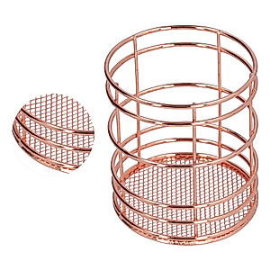 BORDSTRACT Small Wire Utensil Holder, 11x9x9cm Metal Round Pen Holder, Make Up Brush Holder Desk Cutlery Chopsticks Organizer for Kitchen Counter Home Office(Rose Gold)