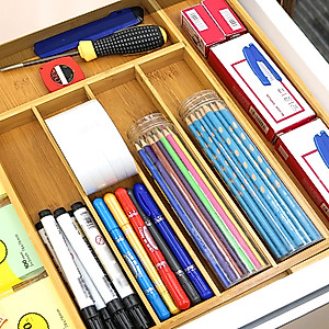 Diosbles Kitchen Bamboo Drawer Utensil Organizer Expandable Silverware Drawer Organizer and Cutlery Tray